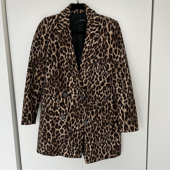 Zara | Jackets & Coats | Zara Leopard Print Double Breasted Coat With ...